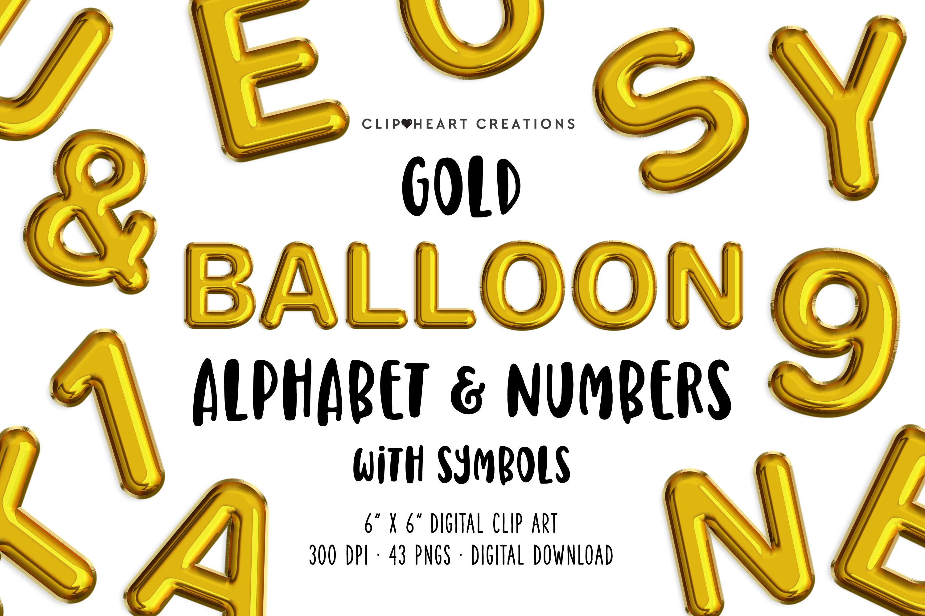 Gold Foil Balloon Alphabet Clip Art, Commercial Use Instant Download ...