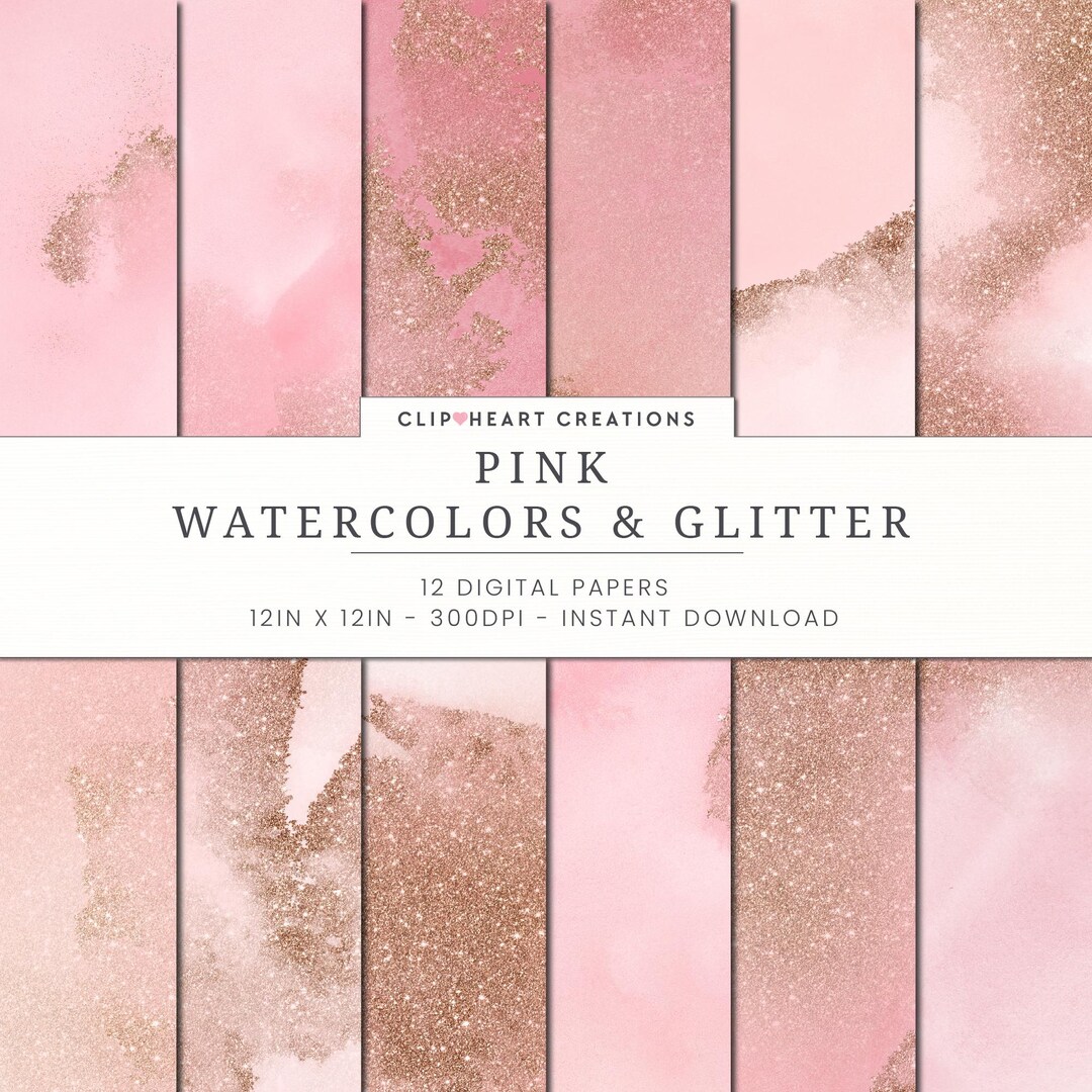 Pink Glitter Watercolor Digital Papers, Commercial Use Instant Download ...