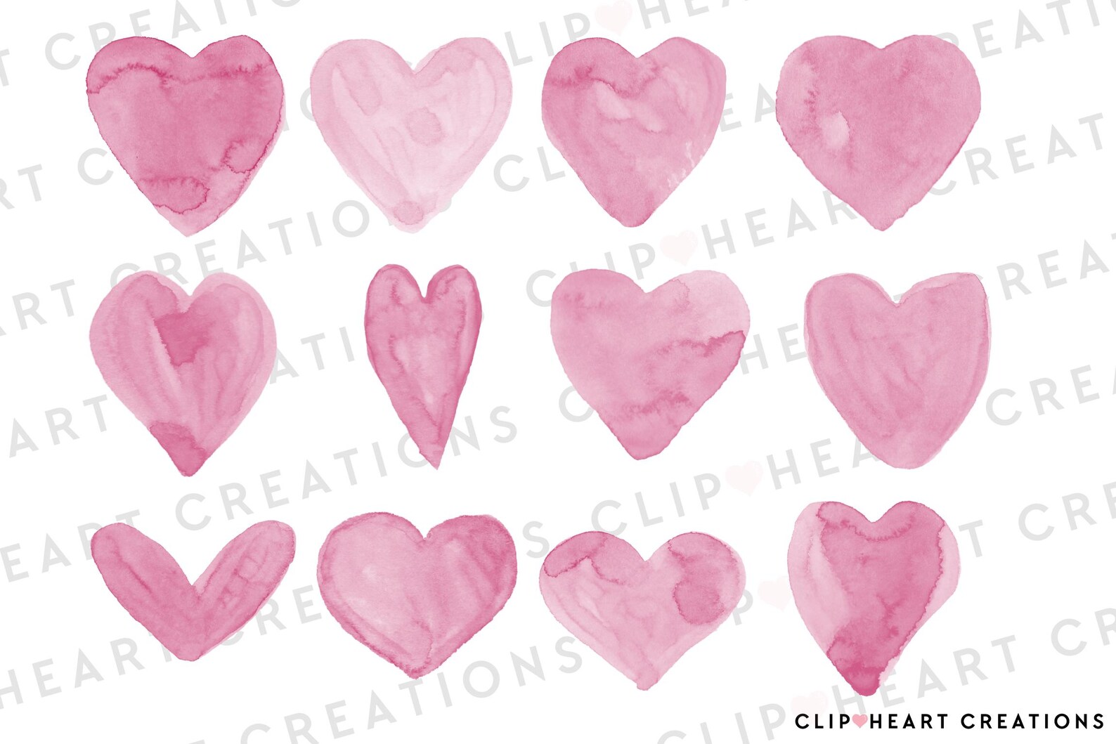 Pink Watercolor Hearts Clip Art, Commercial Use Instant Download PNG ...