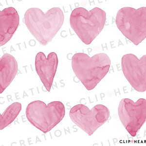 Pink Watercolor Hearts Clip Art, Commercial Use Instant Download PNG ...