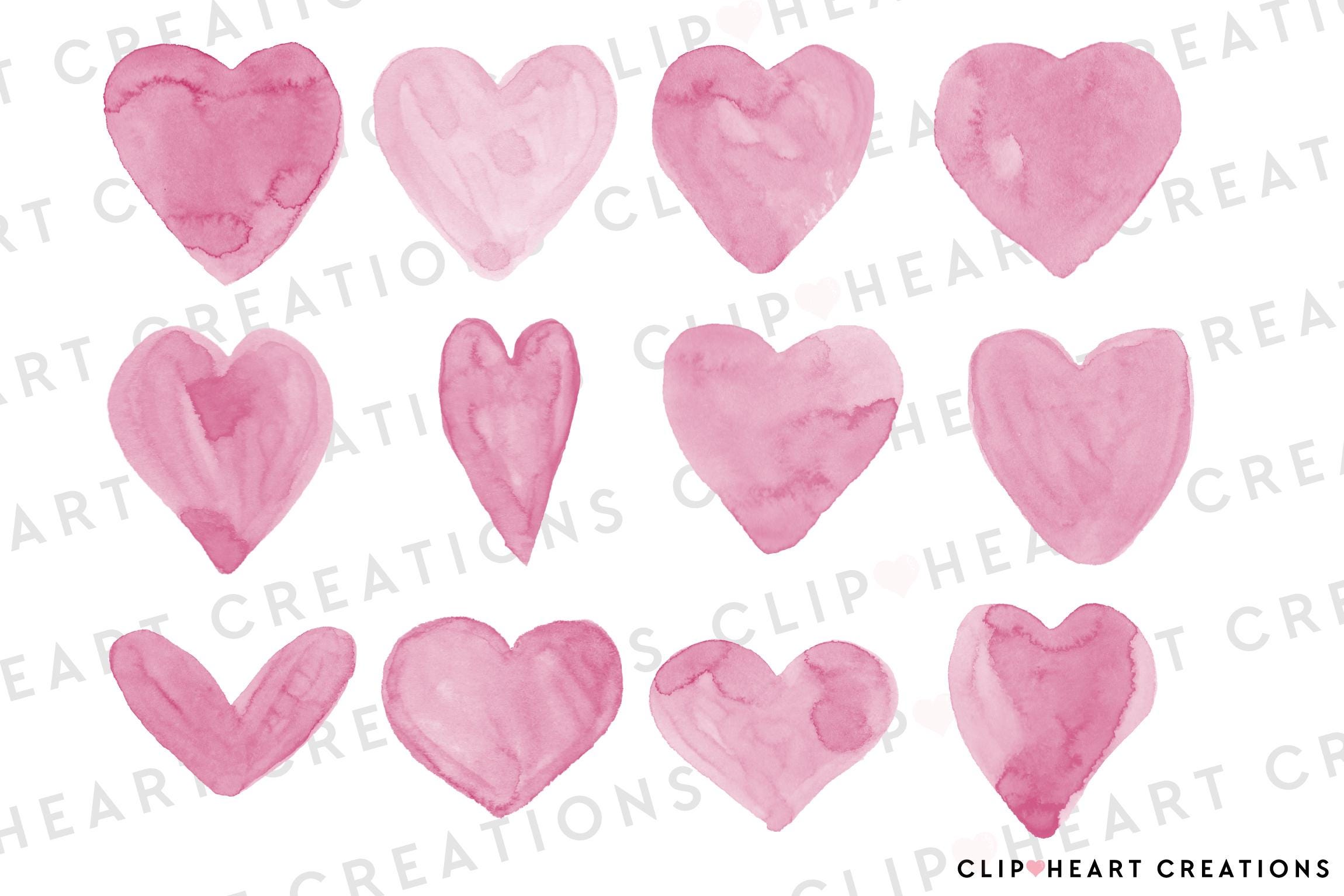 Pink Watercolor Hearts Clip Art, Commercial Use Instant Download PNG ...