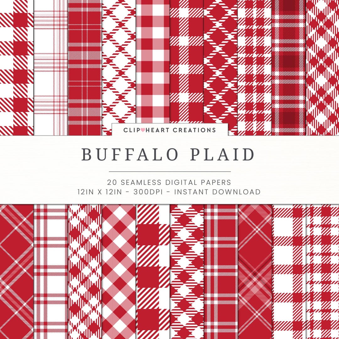 Red Buffalo Plaid Digital Paper Set, Seamless Lumberjack Plaid Papers ...