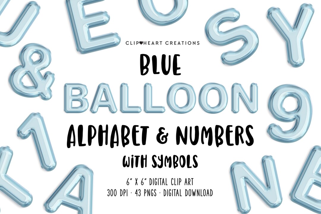 Blue Foil Balloon Alphabet Clip Art, Commercial Use Instant Download ...