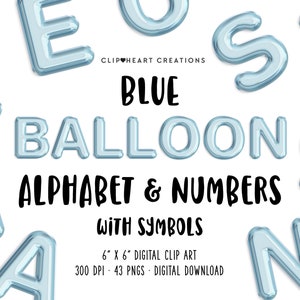 Blue Foil Balloon Alphabet Clip Art, Commercial Use Instant Download ...