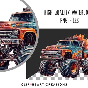 Monster Truck Watercolor Clipart Set, Commercial Use Instant Download ...