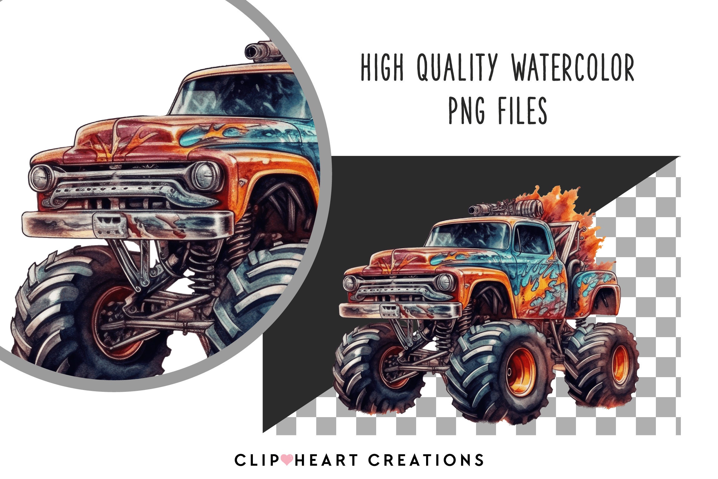 Monster Truck Watercolor Clipart Set, Commercial Use Instant Download ...