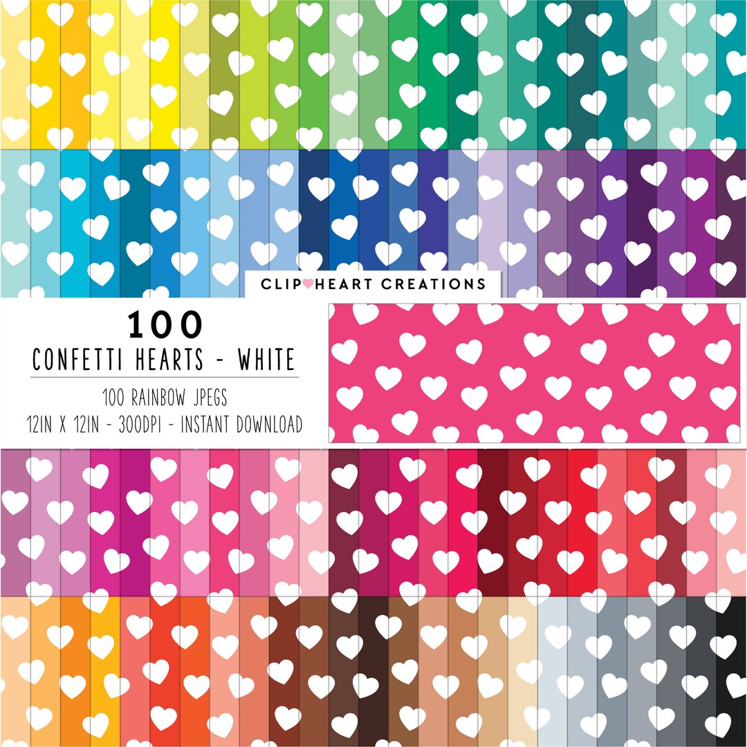 100 Heart Confetti Digital Paper Pack, Commercial Use Instant Download ...