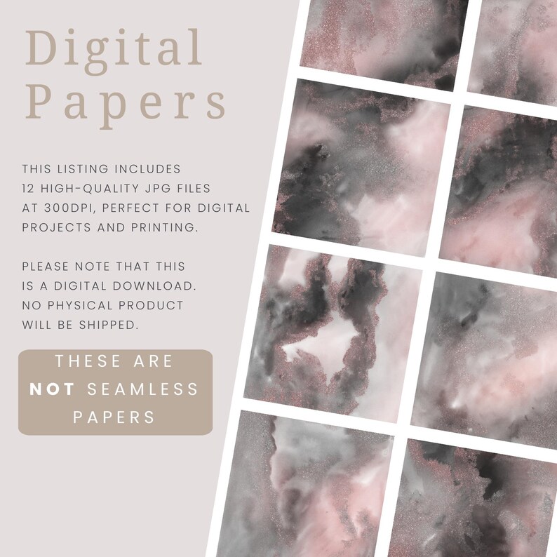 Pink & Gray Glitter Watercolor Digital Papers, Commercial Use Instant ...