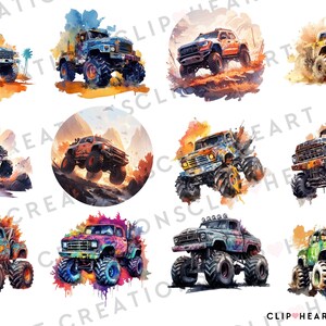 Monster Truck Watercolor Clipart Set, Commercial Use Instant Download ...