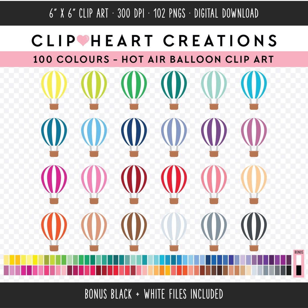 100 Hot Air Balloon Clip Art, Commercial Use Instant Download PNG Hot ...