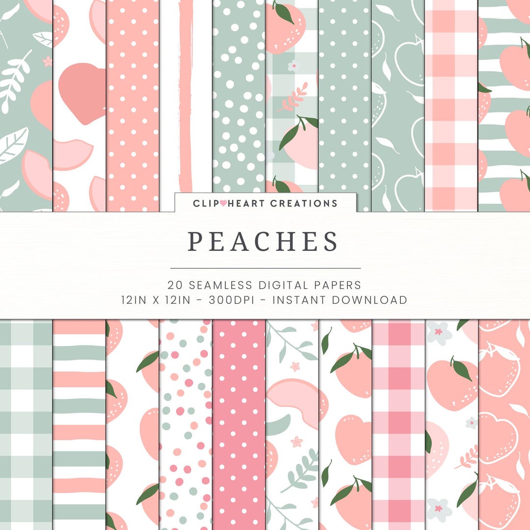 Peach Digital Paper Patterns, 20 Seamless Commercial Use Instant ...