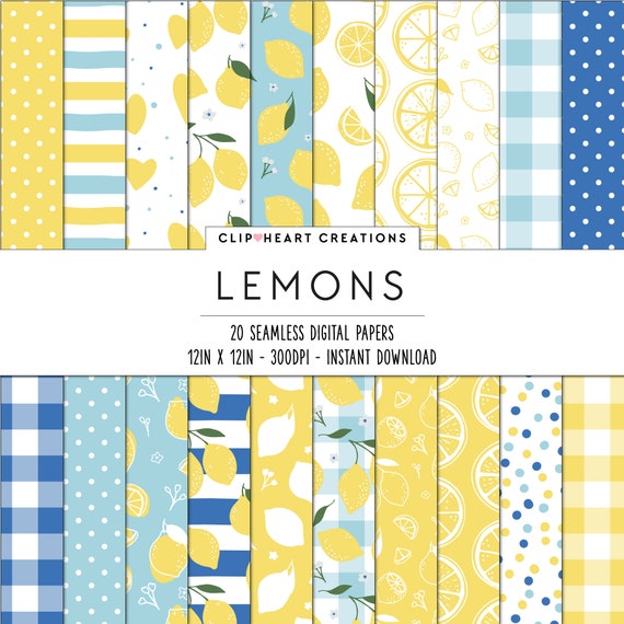 Lemon Digital Paper Patterns 20 Seamless Commercial Use - Etsy