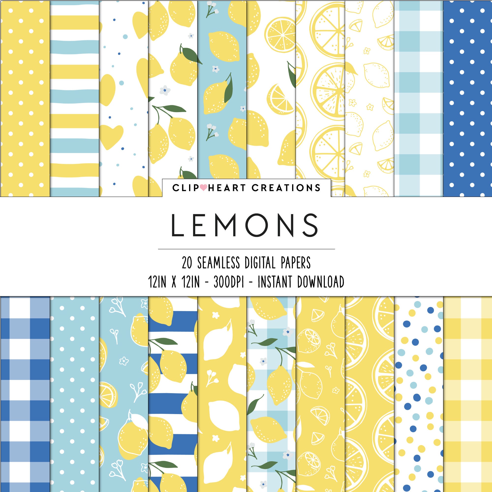 Lemon Digital Paper Patterns 20 Seamless Commercial Use - Etsy