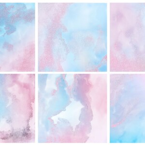 Pink and Blue Glitter Watercolor Digital Papers, Commercial Use Instant ...