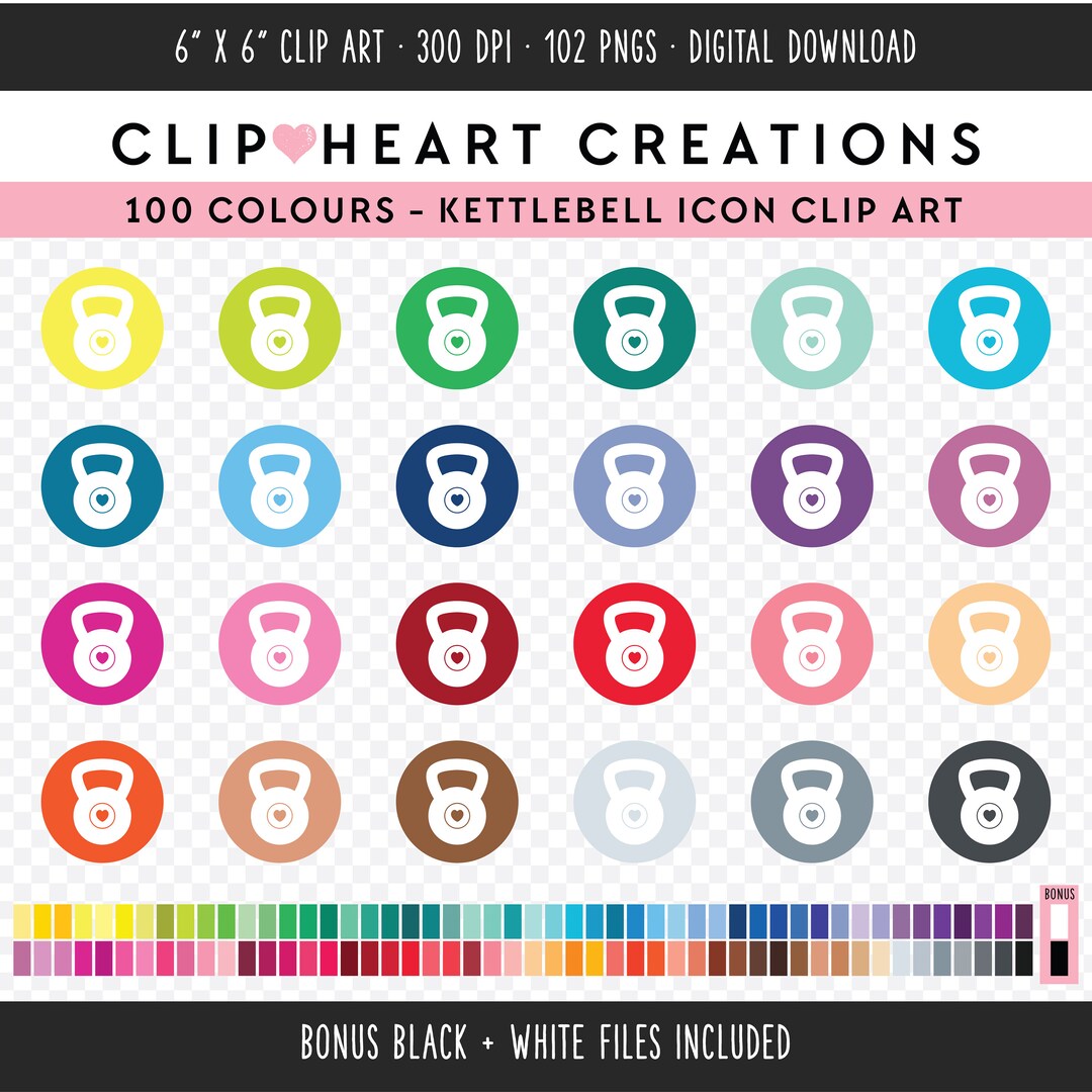 100 Kettlebell Digital Clip Art, Commercial Use Instant Download PNG ...