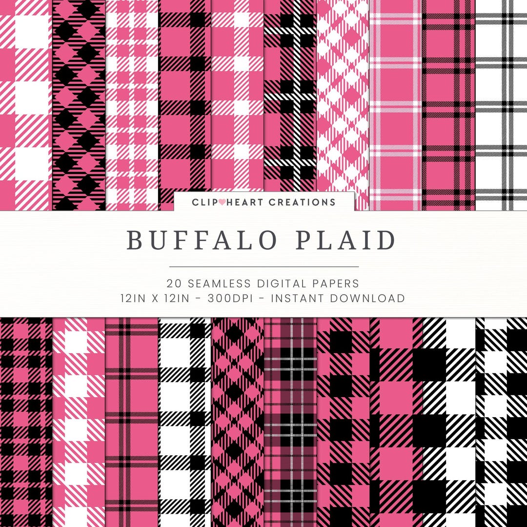 Pink Buffalo Plaid Digital Paper Set, Seamless Lumberjack Plaid Papers ...