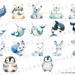 Watercolor Arctic Animals Clipart, Commercial Use Instant Download PNG ...