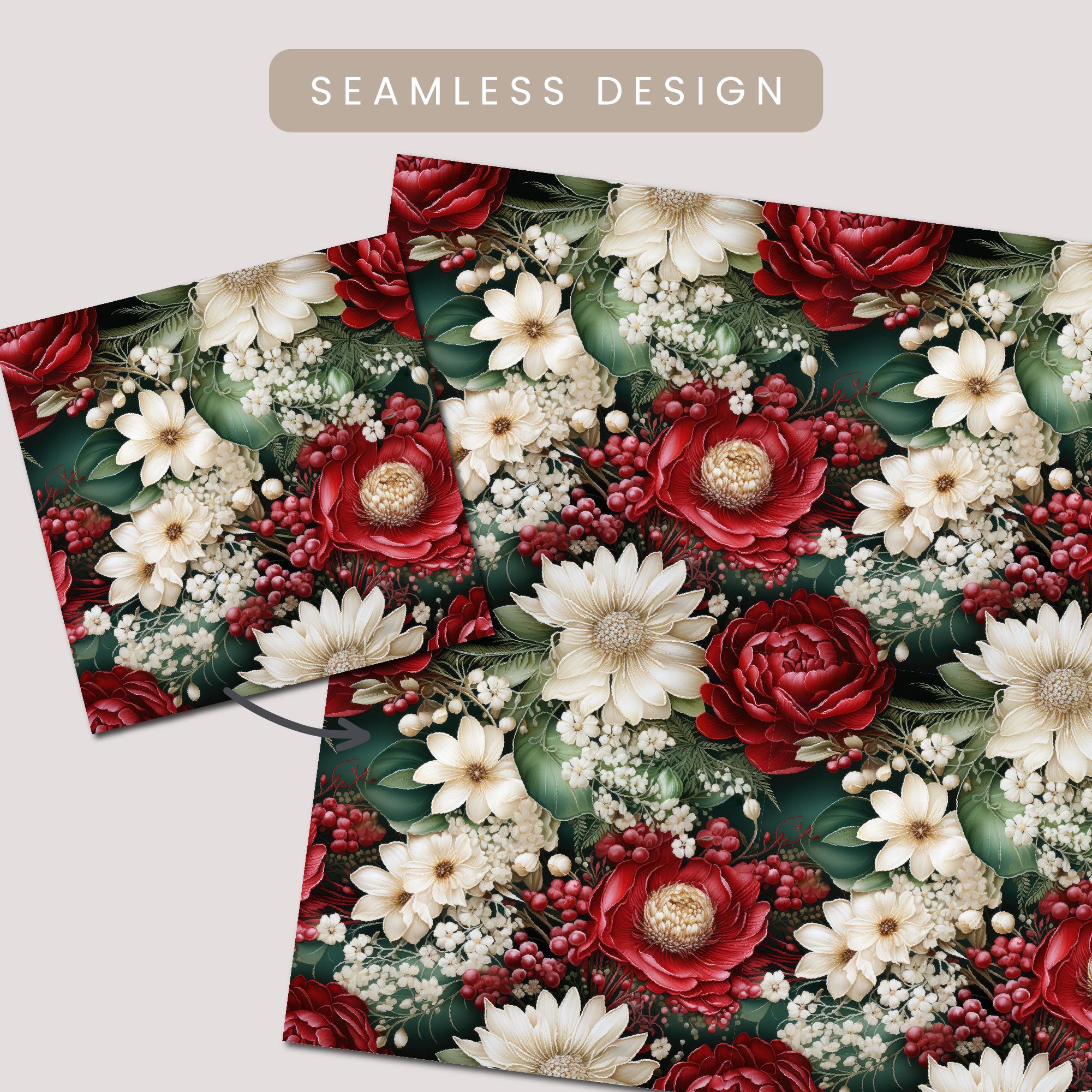 Christmas Floral Digital Papers, Seamless Commercial Use Instant ...