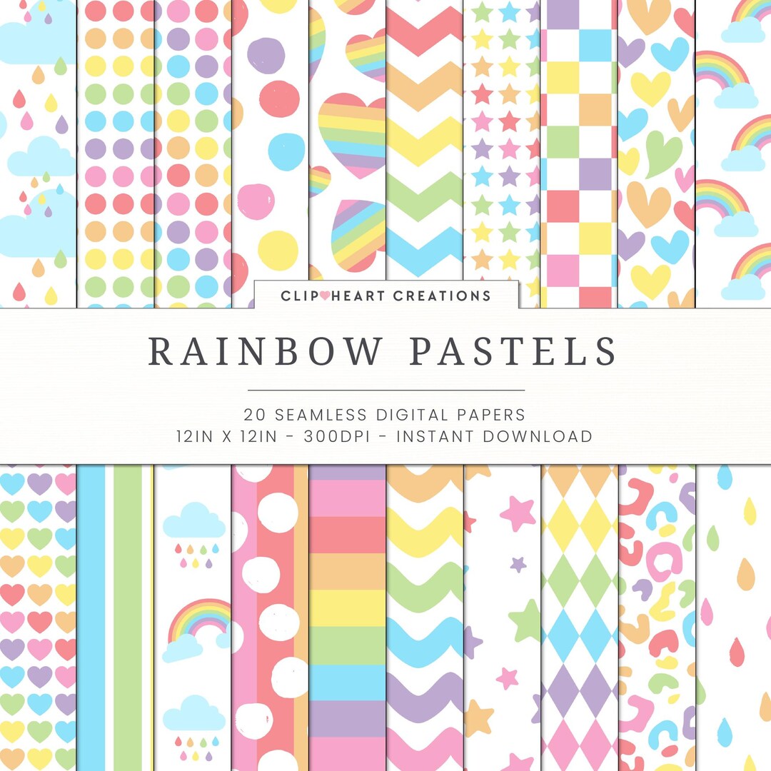 Rainbows Digital Paper Patterns, 20 Seamless Commercial Use Instant ...