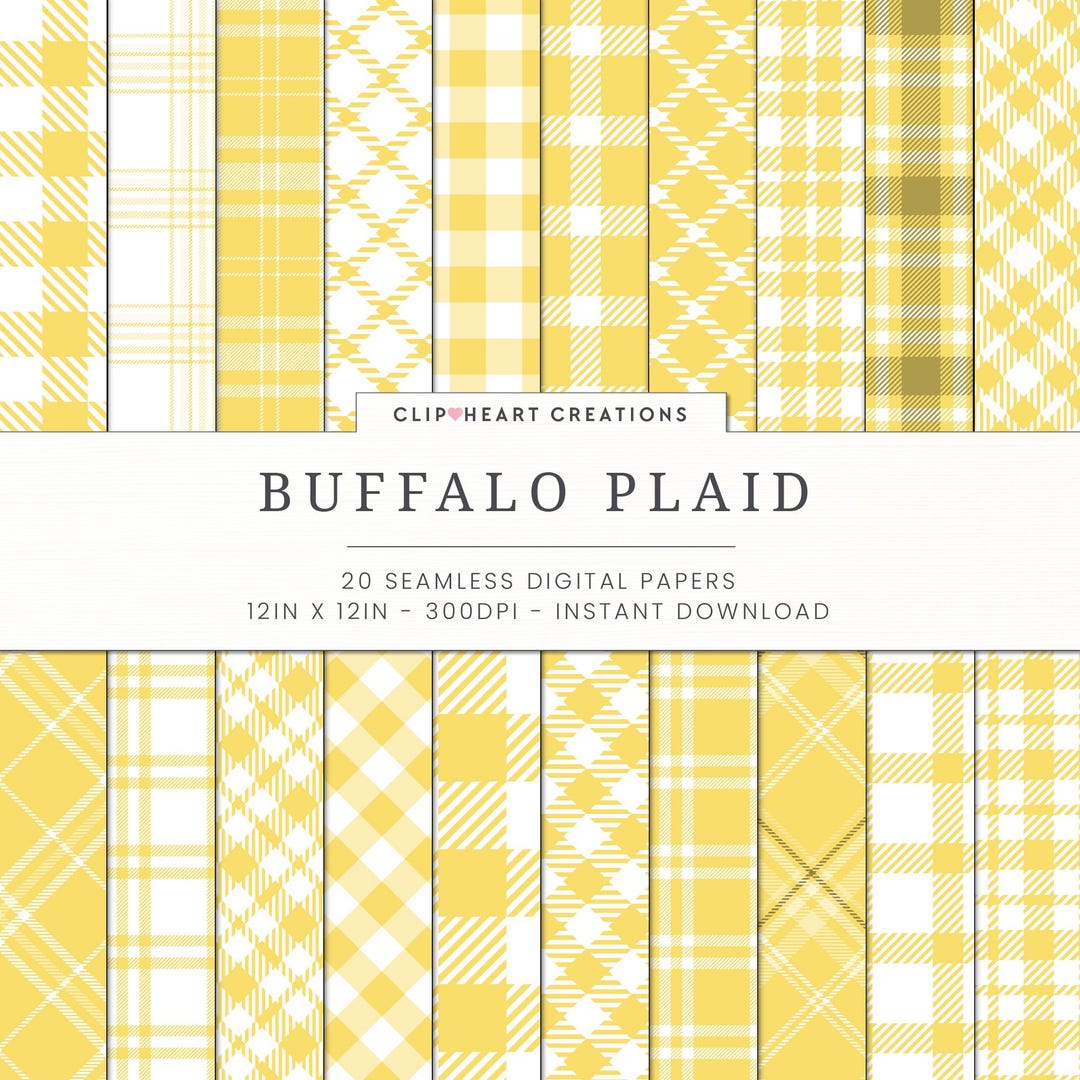 Yellow Buffalo Plaid Digital Paper Set, Seamless Lumberjack Plaid ...