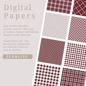 Burgundy Buffalo Plaid Digital Paper Set, Seamless Lumberjack Plaid ...