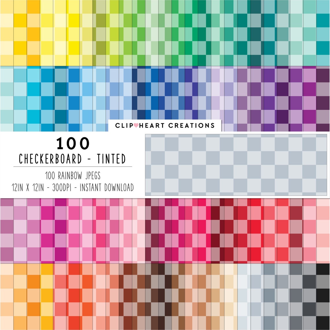 100 Checkerboard Pattern Digital Paper, Commercial Use Seamless Tinted ...