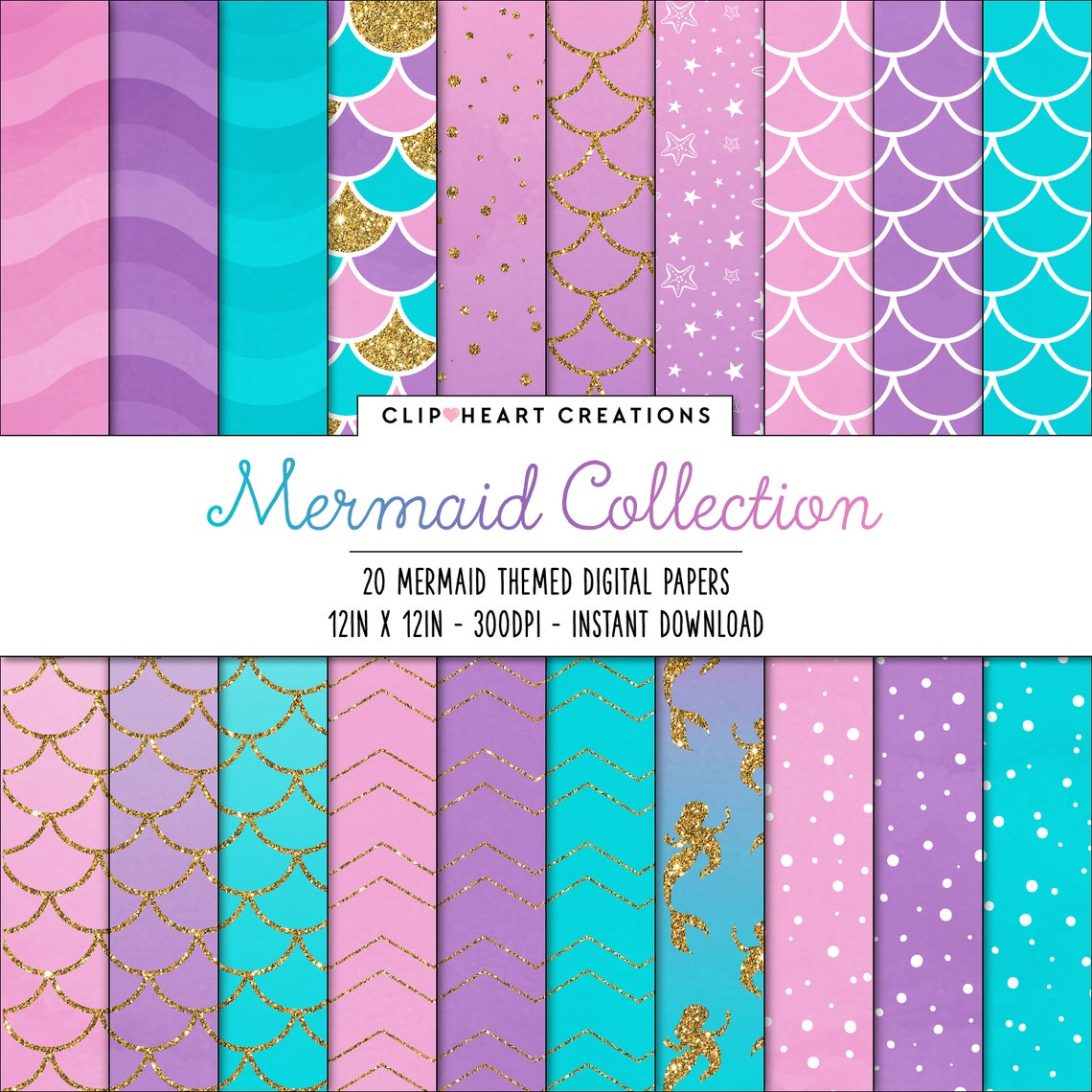 Mermaid Digital Papers Commercial Use Instant Download - Etsy