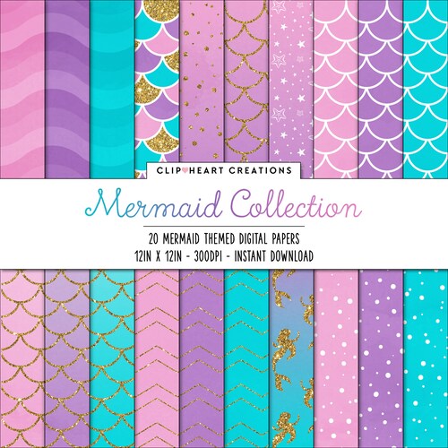 Mermaid Digital Paper - Etsy
