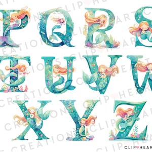 Mermaid Alphabet Clip Art, Commercial Use Instant Download Fantasy ...