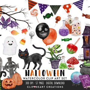 Halloween Watercolor Clip Art, Commercial Use Instant Download PNG ...