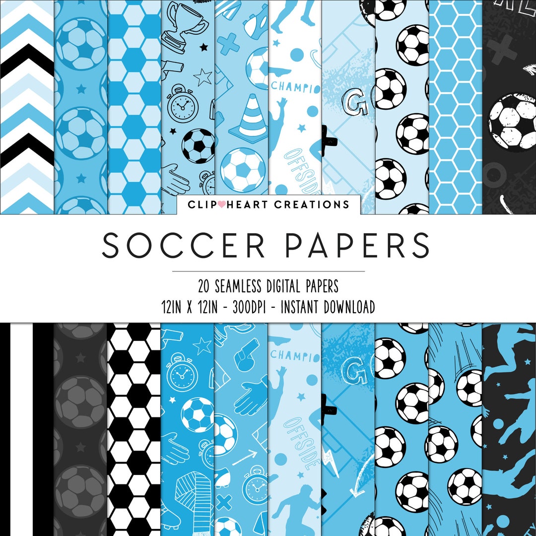 20 Soccer Themed Digital Papers, Seamless Commercial Use Instant ...