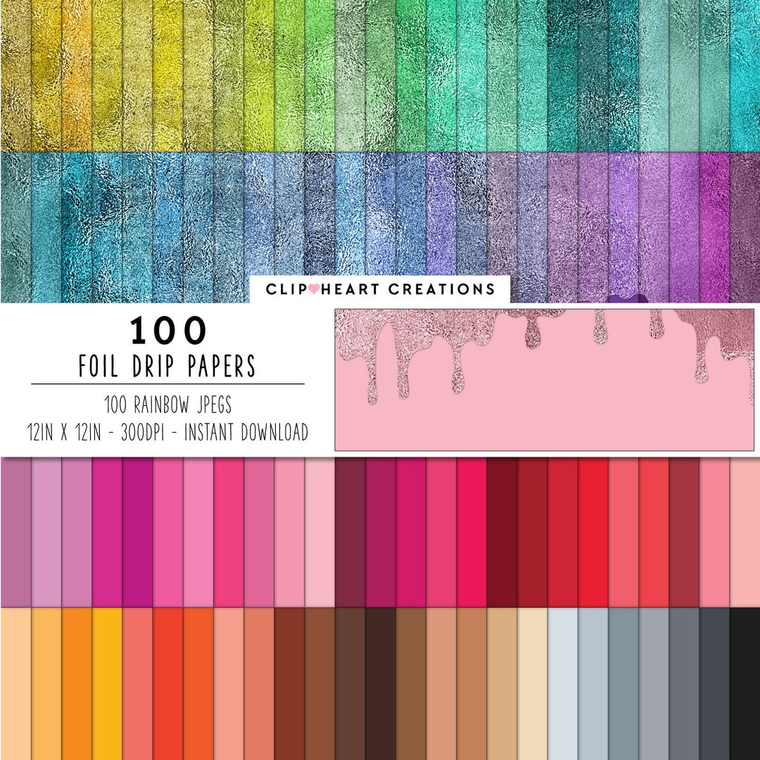 100 Foil Drip Digital Papers, Commercial Use Instant Download Rainbow ...