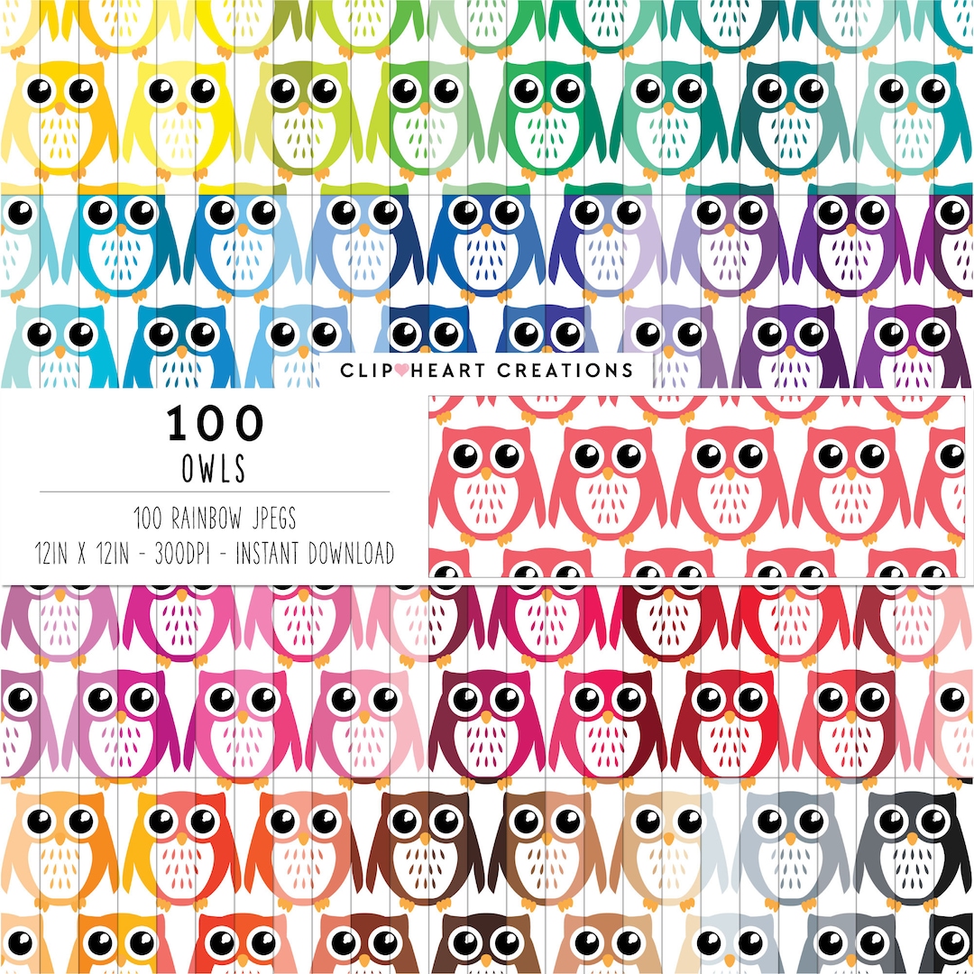 100 Owls Digital Paper, Commercial Use Seamless Owl Pattern Digital ...
