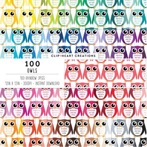 100 Owls Digital Paper, Commercial Use Seamless Owl Pattern Digital ...