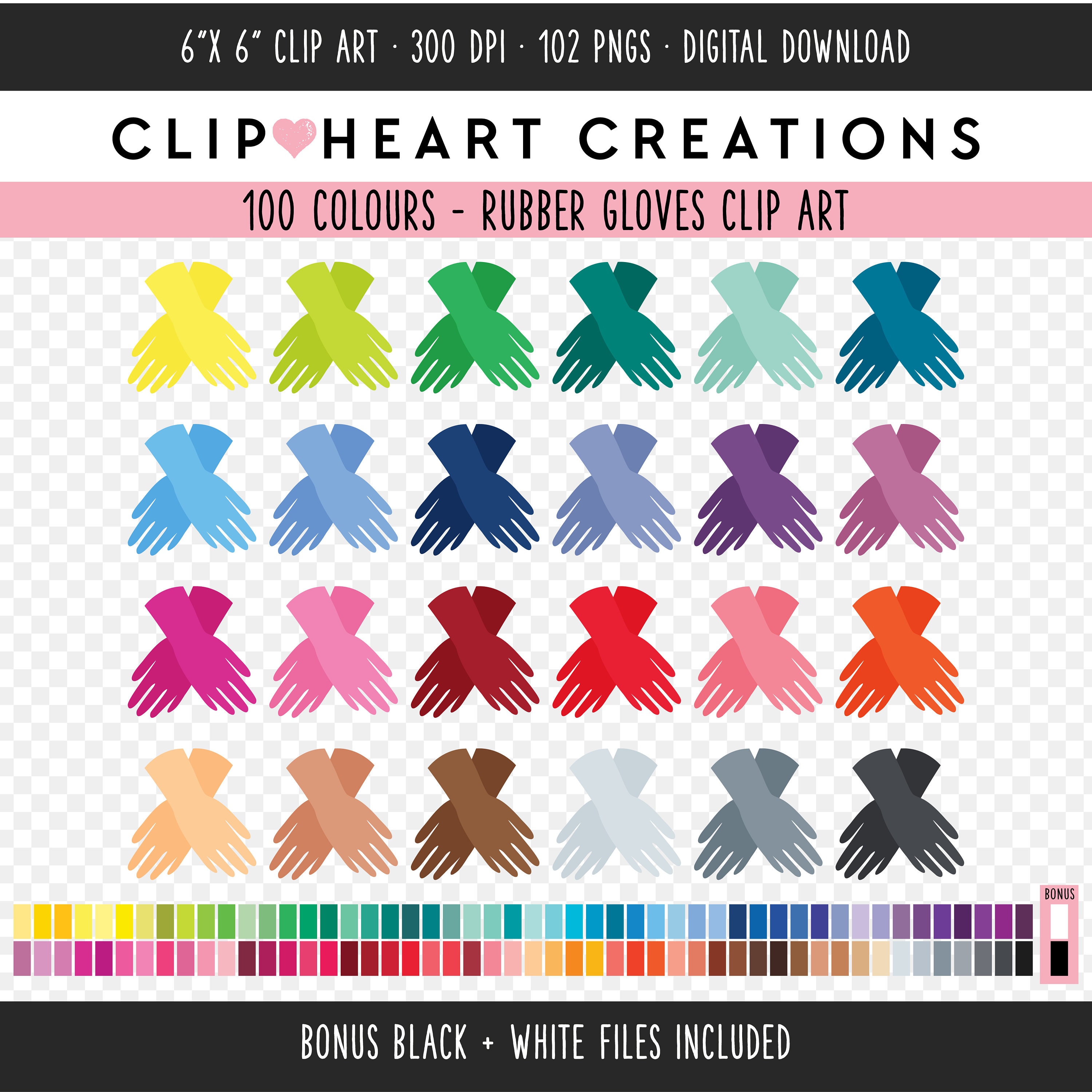 100 Rubber Gloves Clip Art, Commercial Use Instant Download Cleaning ...