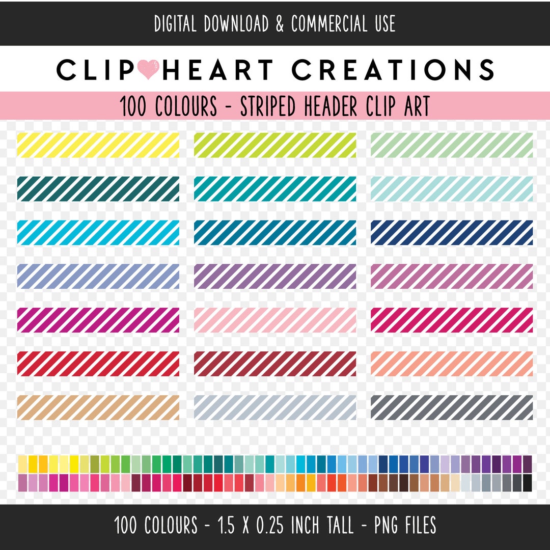 100 Striped Header Clip Art, Commercial Use Instant Download Planner ...