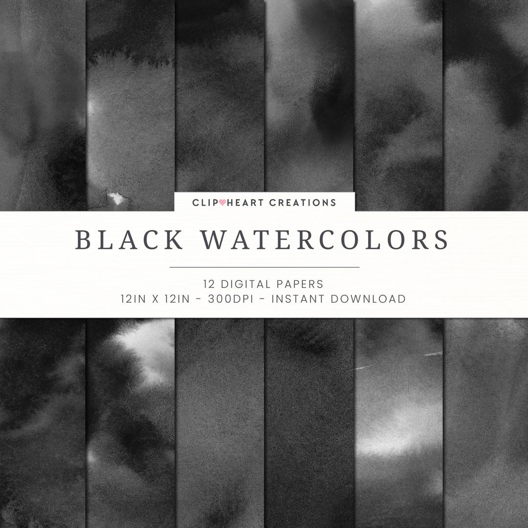Black Watercolor Digital Papers, Commercial Use Instant Download ...