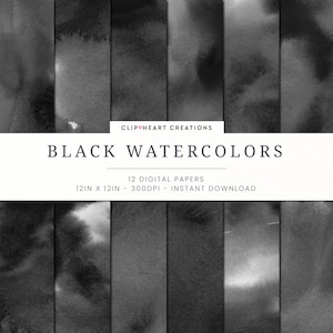 Black Watercolor Digital Papers, Commercial Use Instant Download ...