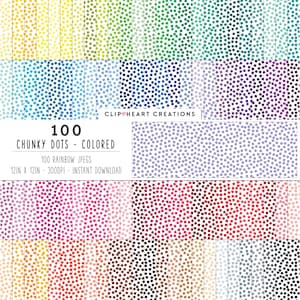 100 Chunky Dots Digital Papers, Commercial Use Seamless Rainbow Spotted ...