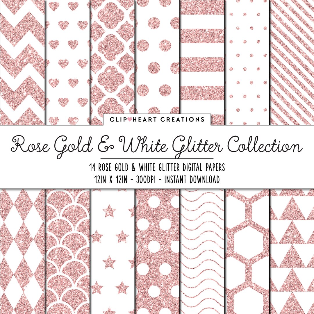 Rose Gold Glitter Digital Paper, Rose Gold and White Commercial Use ...