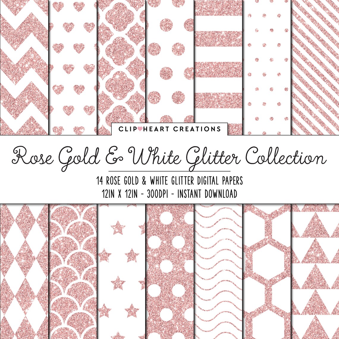 Rose Gold Glitter Digital Paper Rose Gold and White | Etsy
