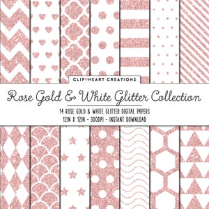 Rose Gold Glitter Digital Paper, Rose Gold and White Commercial Use ...