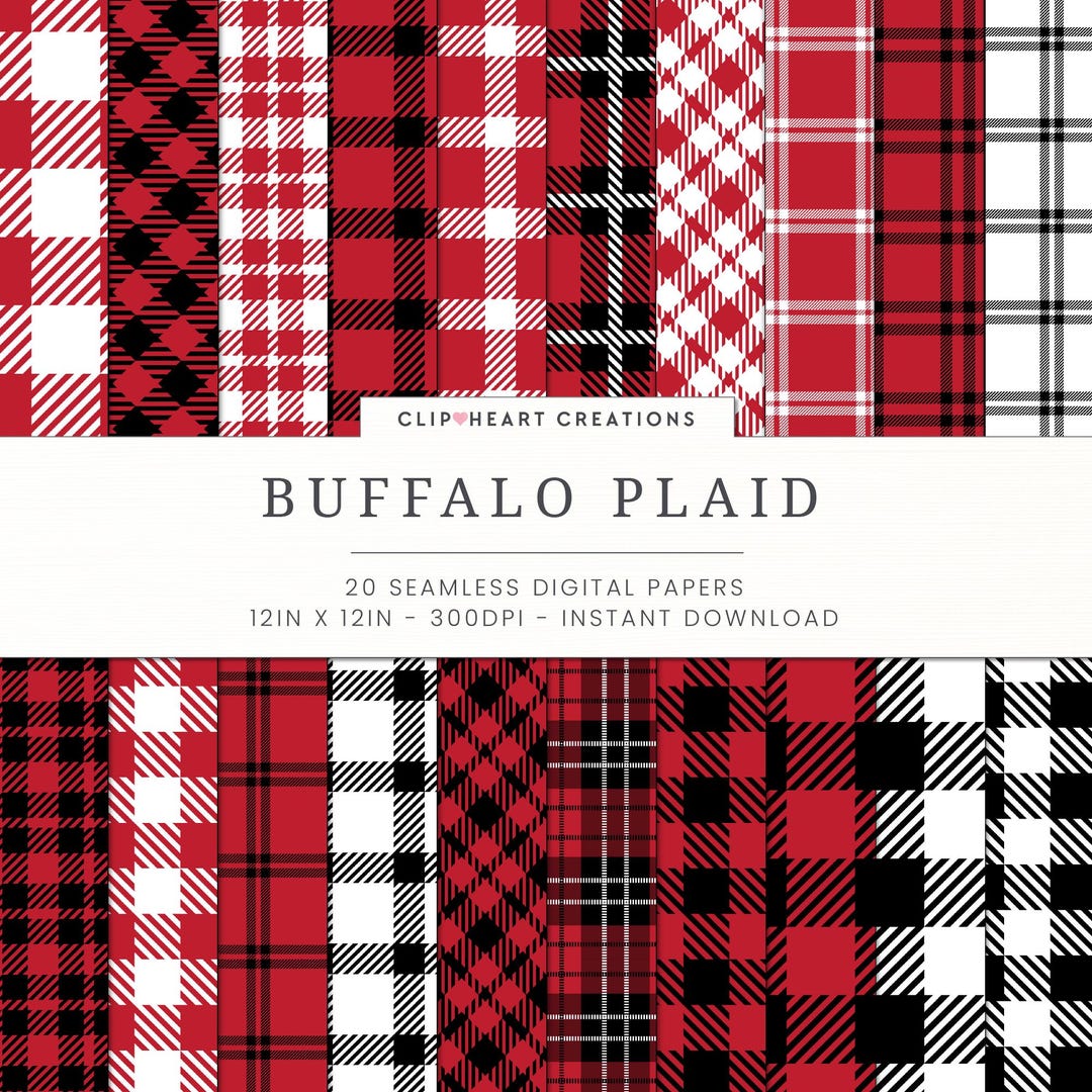 Red Buffalo Plaid Digital Paper Set, Seamless Lumberjack Plaid Papers ...
