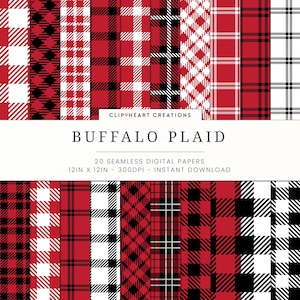 Red Buffalo Plaid Digital Paper Set, Seamless Lumberjack Plaid Papers ...