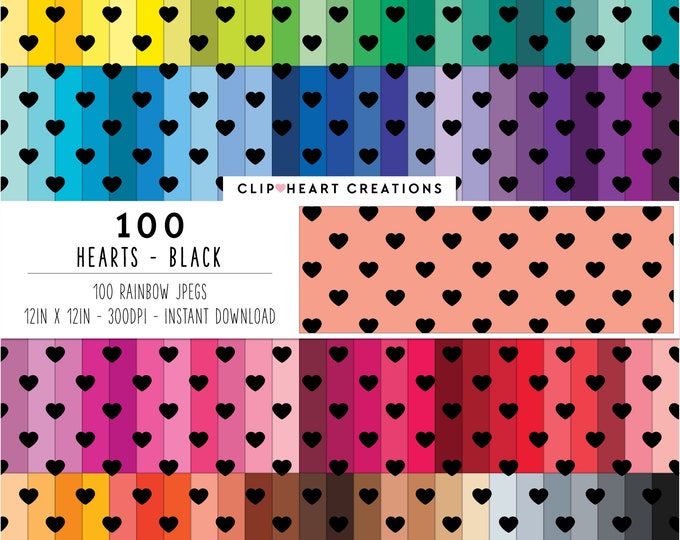 100 Hearts Digital Paper Pack Commercial Use Seamless Black - Etsy