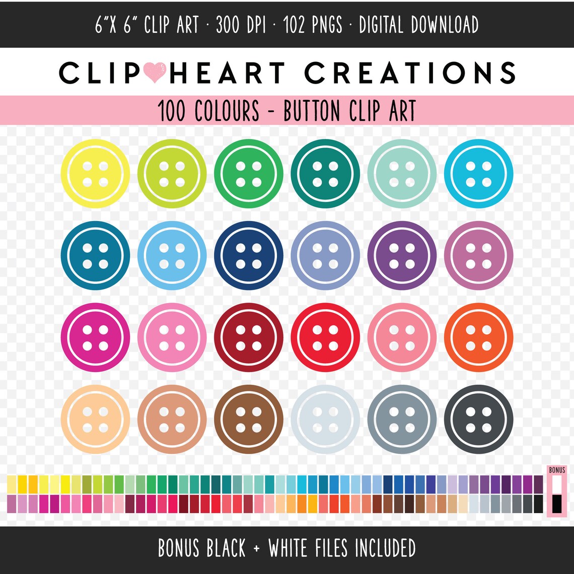 100 Button Clip Art Commercial Use Instant Download PNG | Etsy UK