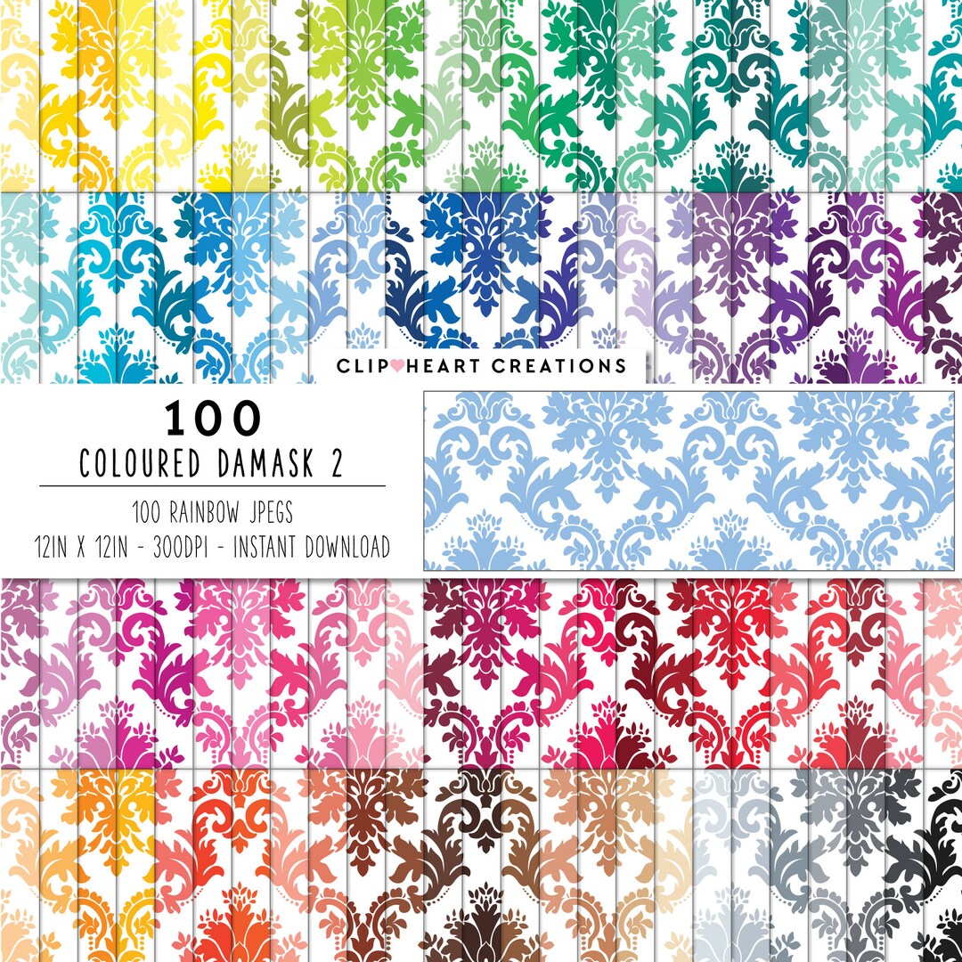 100 Damask Pattern Digital Papers, Commercial Use Instant Download ...