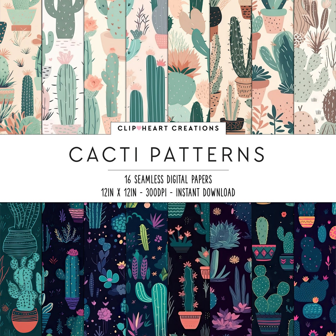 Cacti Pattern Digital Papers, Seamless Commercial Use Instant Download ...