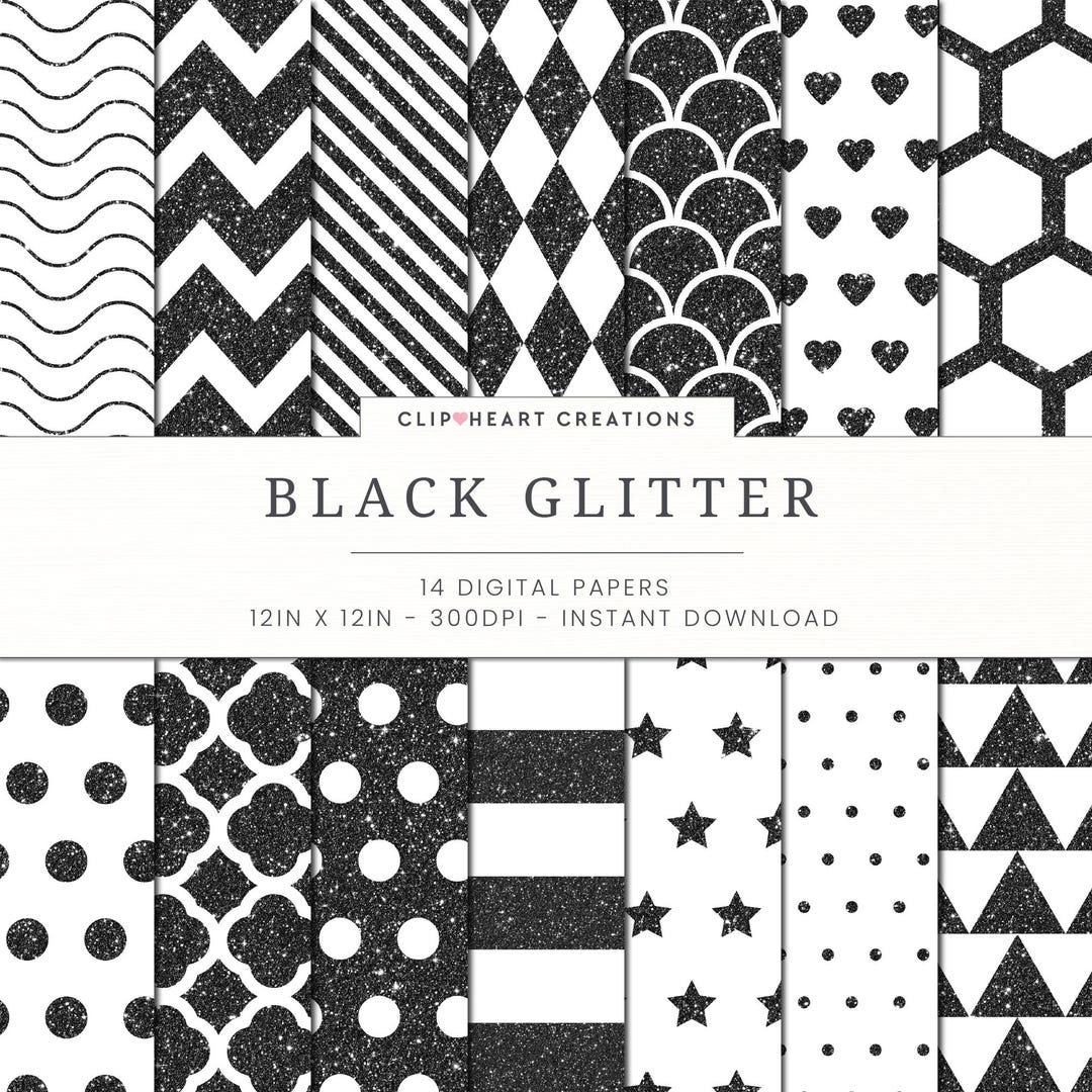 14 Black Glitter Pattern Digital Papers, Commercial Use Instant ...