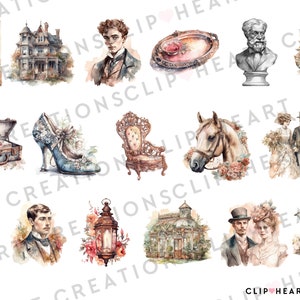 Victorian Romance Watercolor Clipart Collection, Commercial Use Instant ...